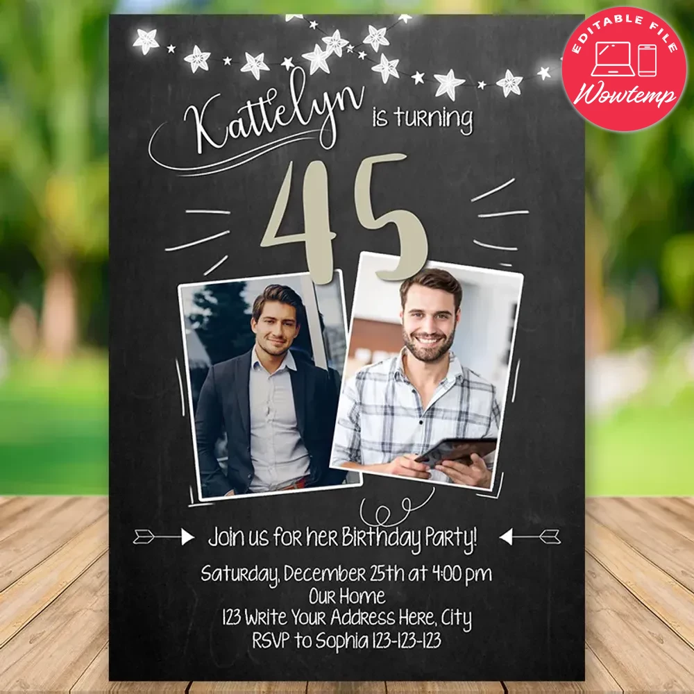 Editable Men Birthday Invitations with Photo Instant Download | Wowtemp