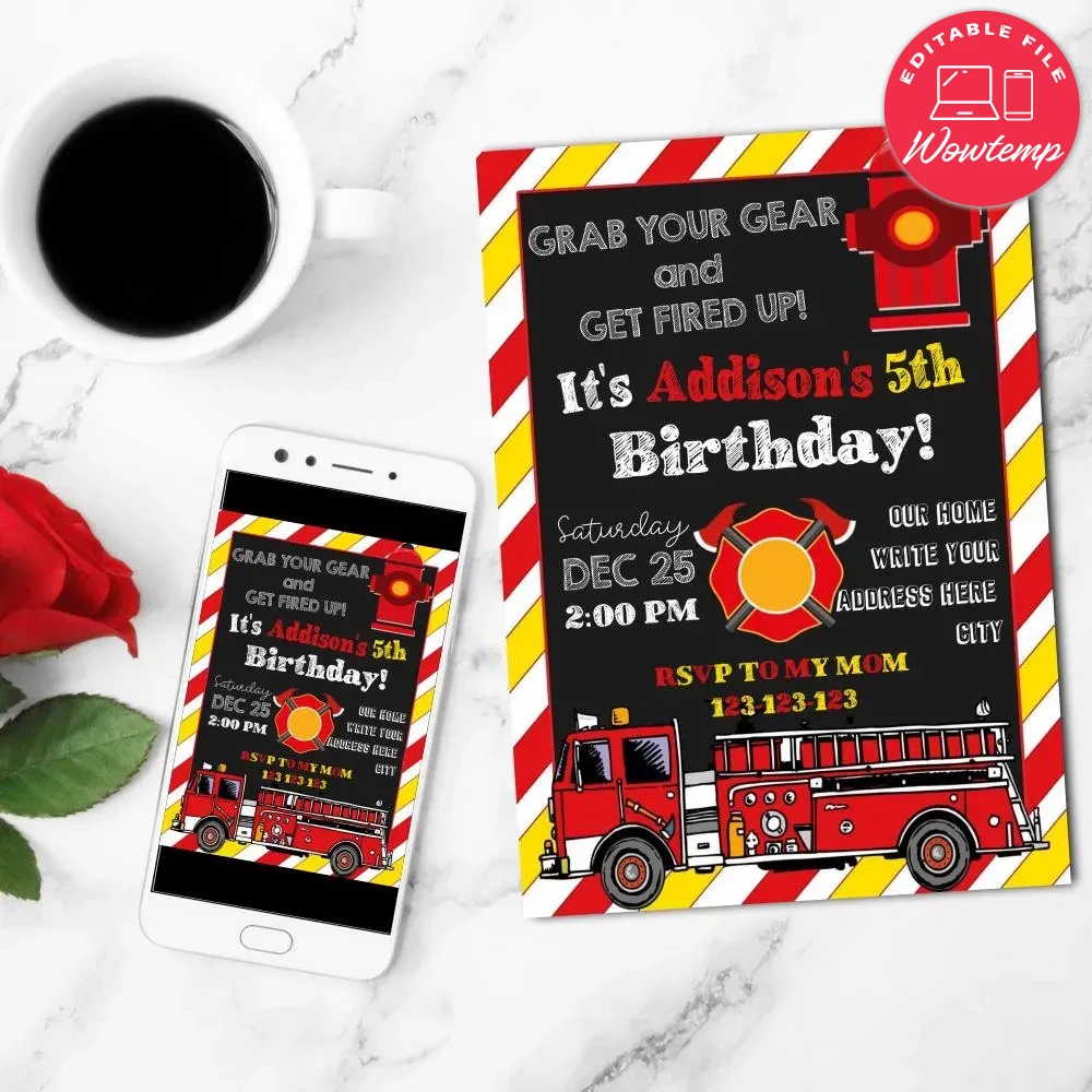 Firefighters Invitation Customizable Template Instant Download | Wowtemp