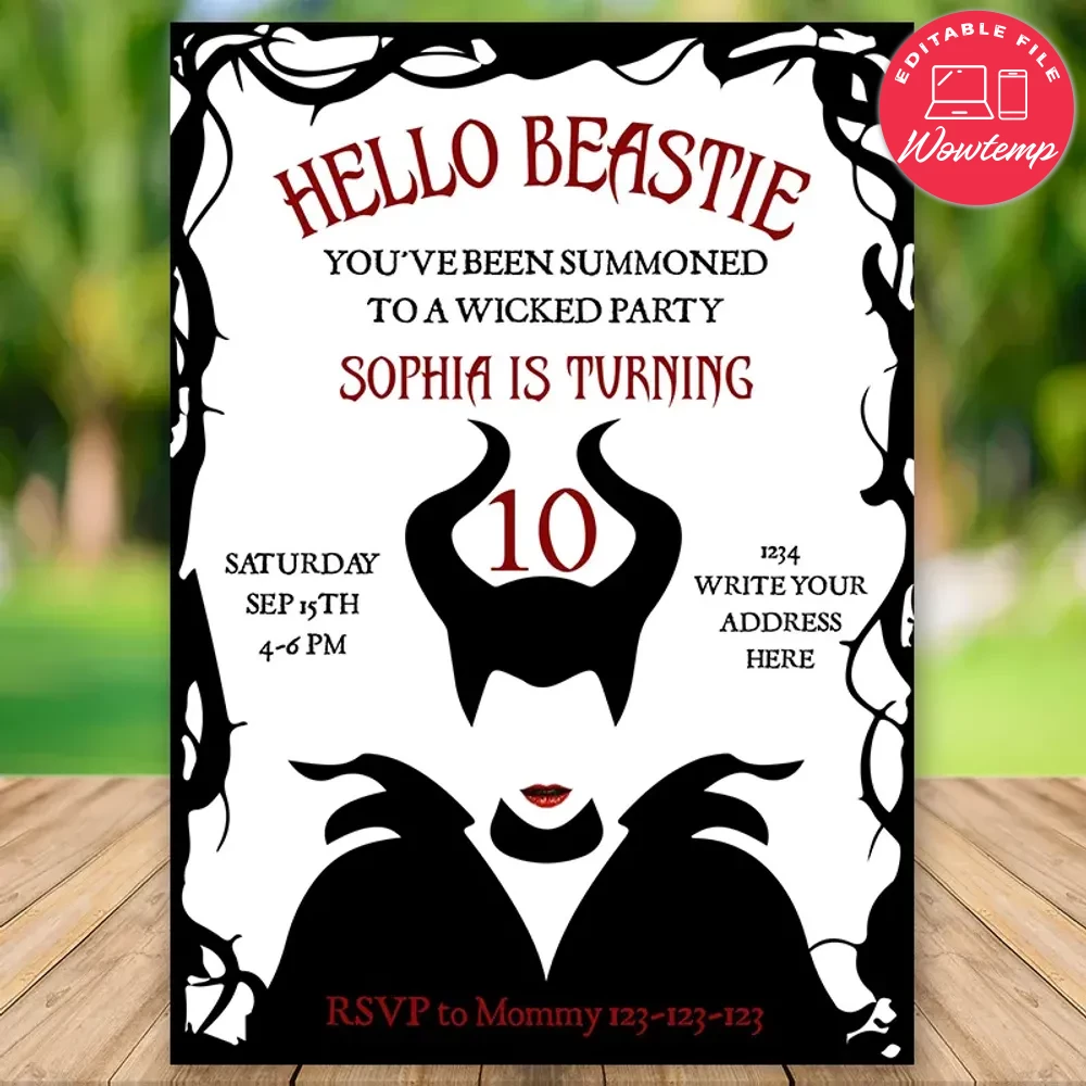 Editable Maleficent Mistress of Evil Birthday Invitation DIY | Wowtemp