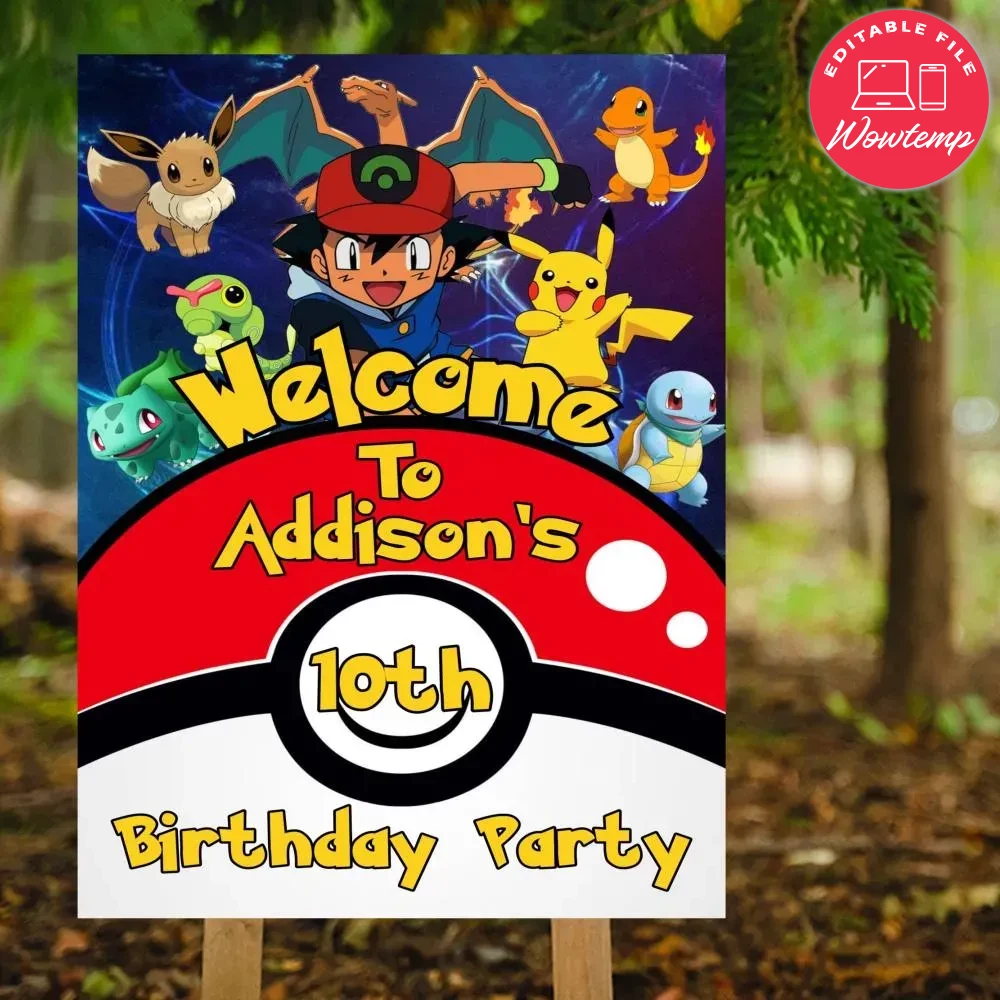 Pokemon Birthday Welcome Sign Digital File Printable DIY | Wowtemp