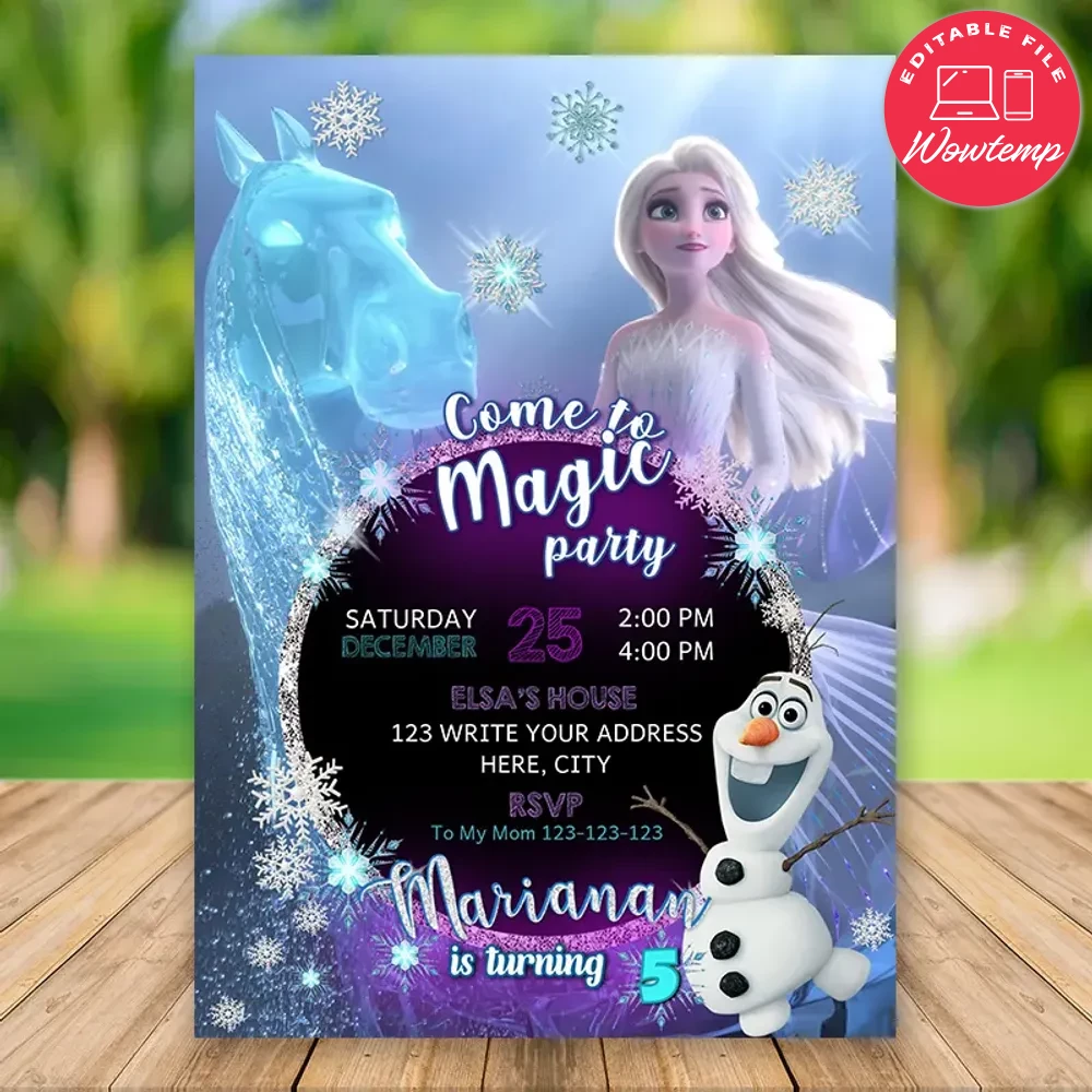 Editable Frozen 2 Elsa Birthday Flyer Instant Download | Wowtemp