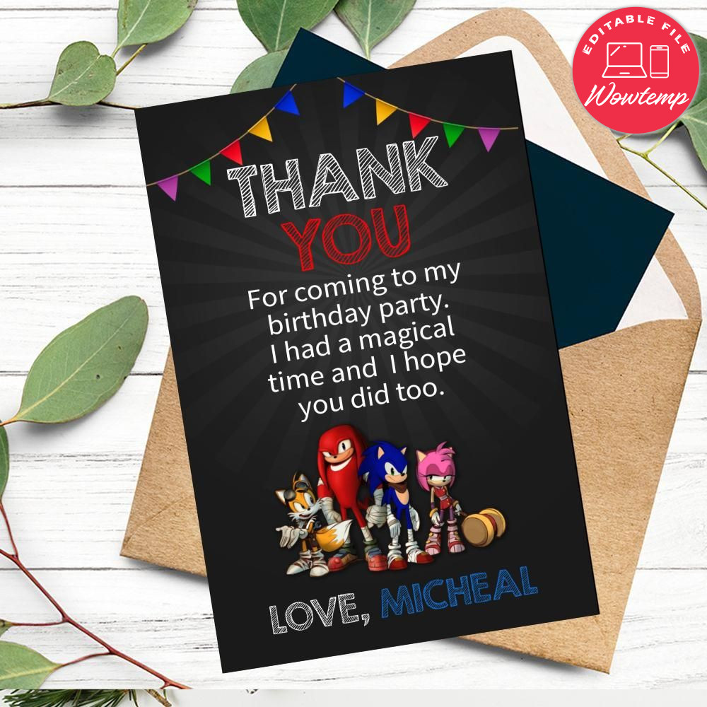 Sonic Thank you card Template to Print at Home | Wowtemp