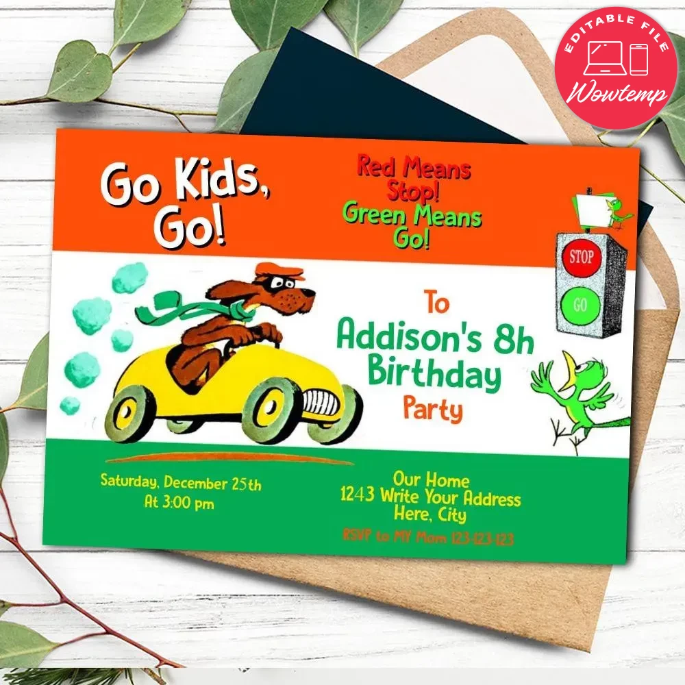 Go dog go Invitation Template Instant Download | Wowtemp