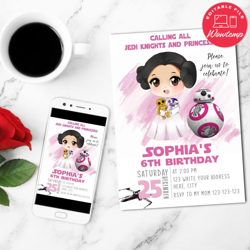 Princess Leia Birthday Invitation Customizable Template DIY | Wowtemp