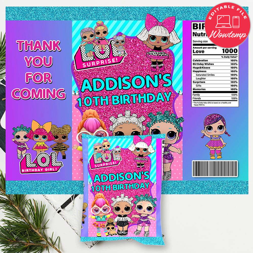 Lol Surprise Dolls Birthday Chip Bag Digital File Printable DIY | Zingtemp