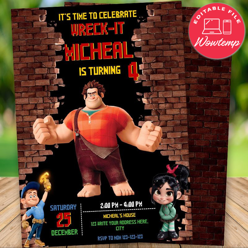 Editable Wreck It Ralph 4 Vanellope Invitation Instant Download | Wowtemp