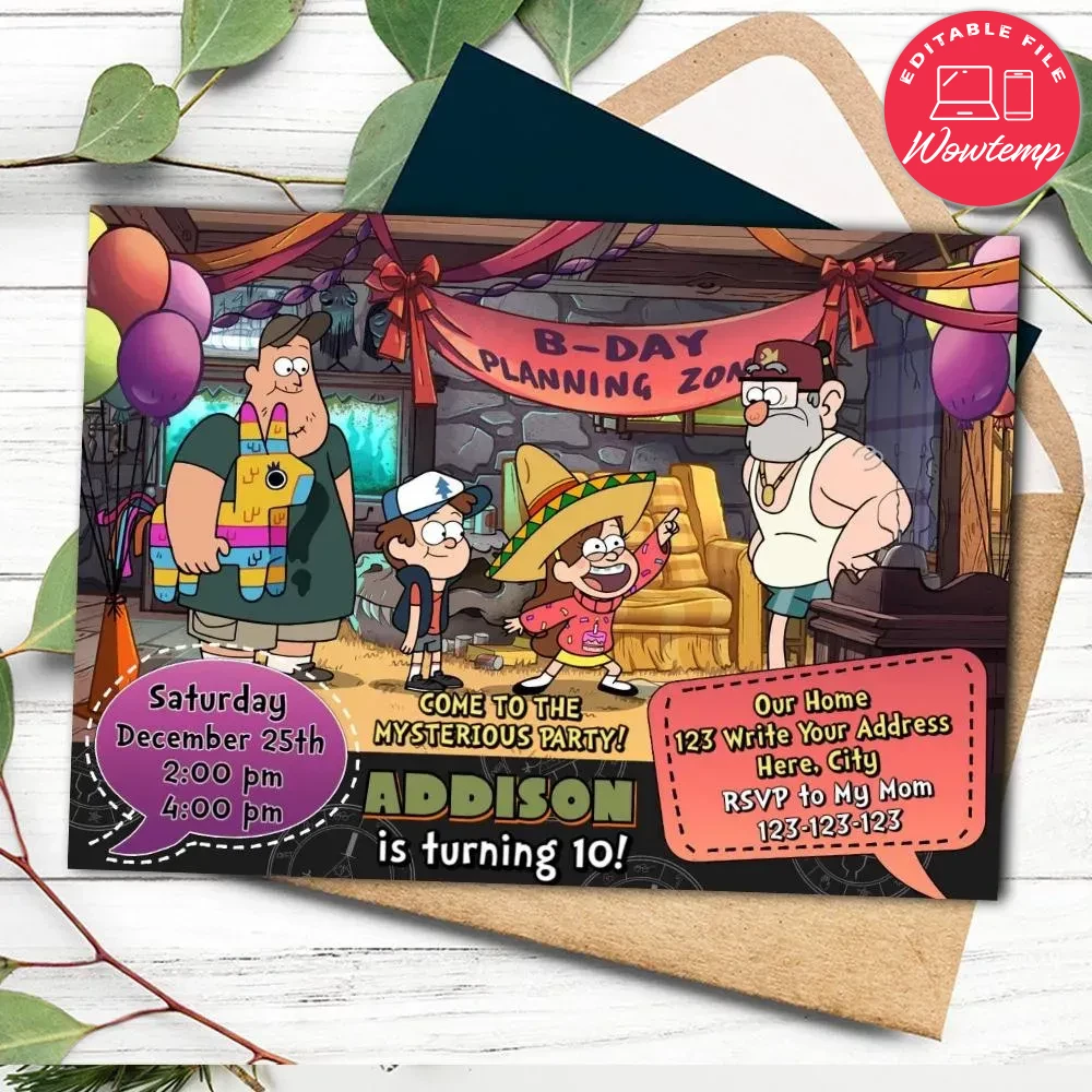 Gravity Falls Birthday Invitation Customizable Template DIY | Wowtemp