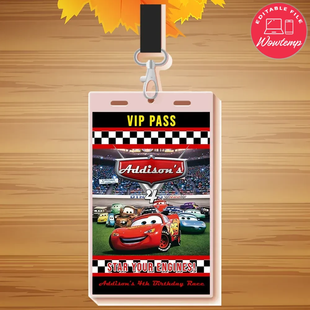 Printable Disney Cars Vip Pass ID Template Instant Download | Wowtemp