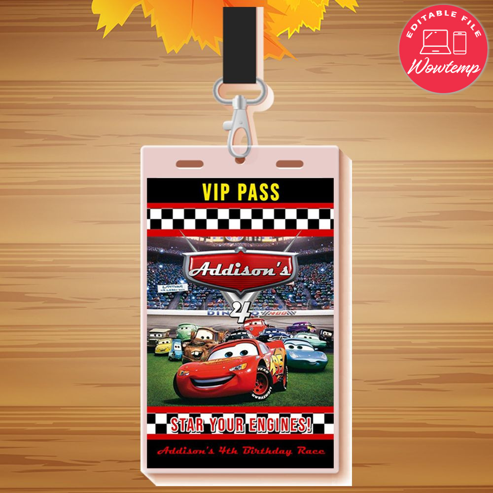 Printable Disney Cars Vip Pass ID Template Instant Download | Wowtemp