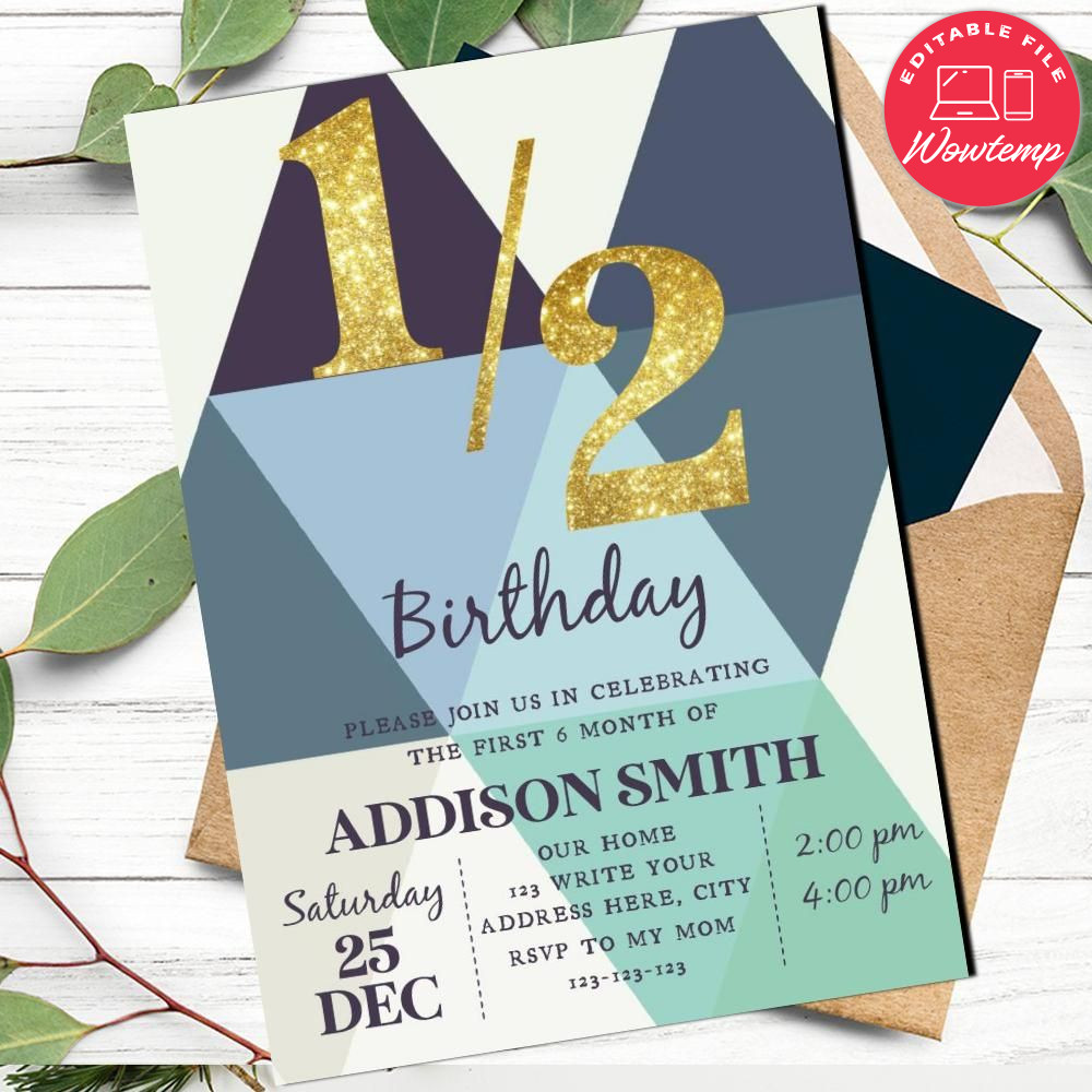 Half Birthday Invitation Customizable Template Instant Download | Wowtemp