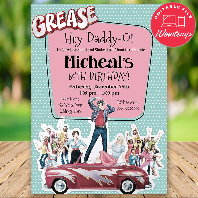 Editable Sock Hop 1950s Grease Birthday Invitation DIY | Wowtemp
