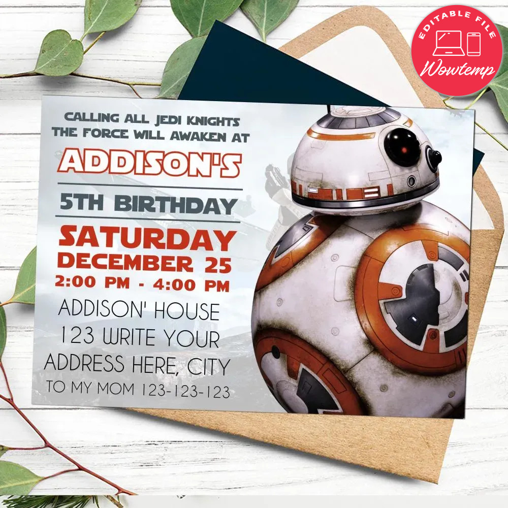Editable BB8 Birthday Flyer Instant Download | Wowtemp