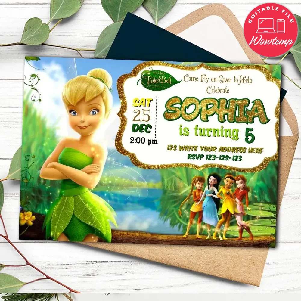 Tinkerbell Invitation Customizable Template IDIY | Wowtemp