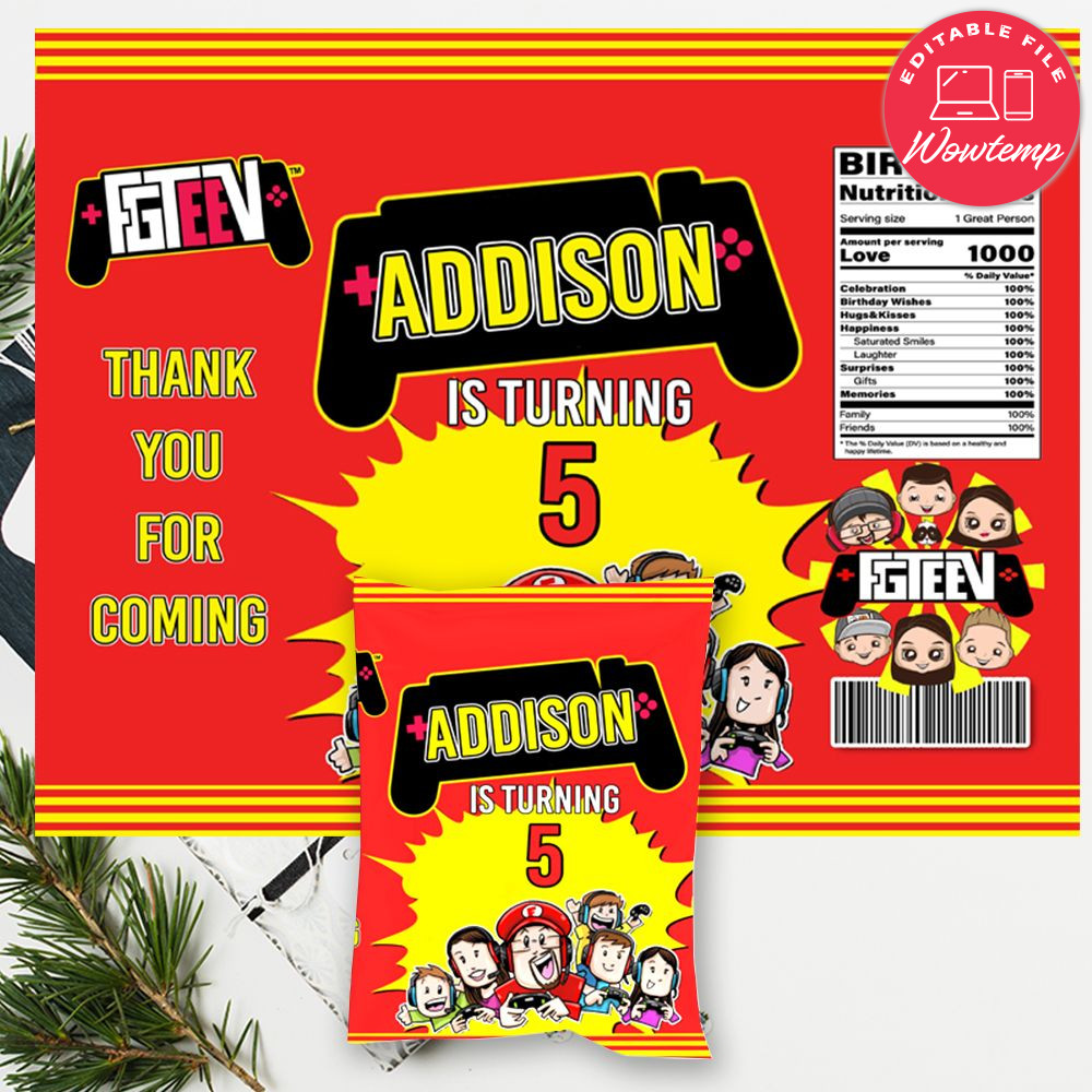 Fgteev Birthday Chip Bag Digital File Printable DIY | Wowtemp