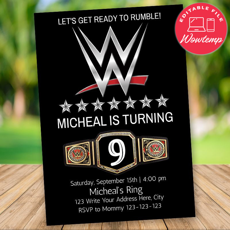 Editable WWE Birthday Invitation - Wrestling Birthday Invitations | Wowtemp