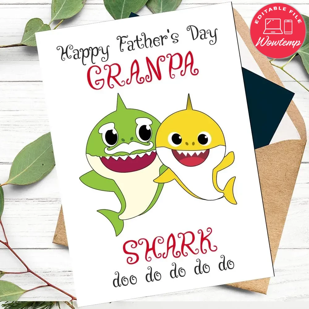 Grandpa Shark Father's Day Card to Print at Home Instant Download | Wowtemp