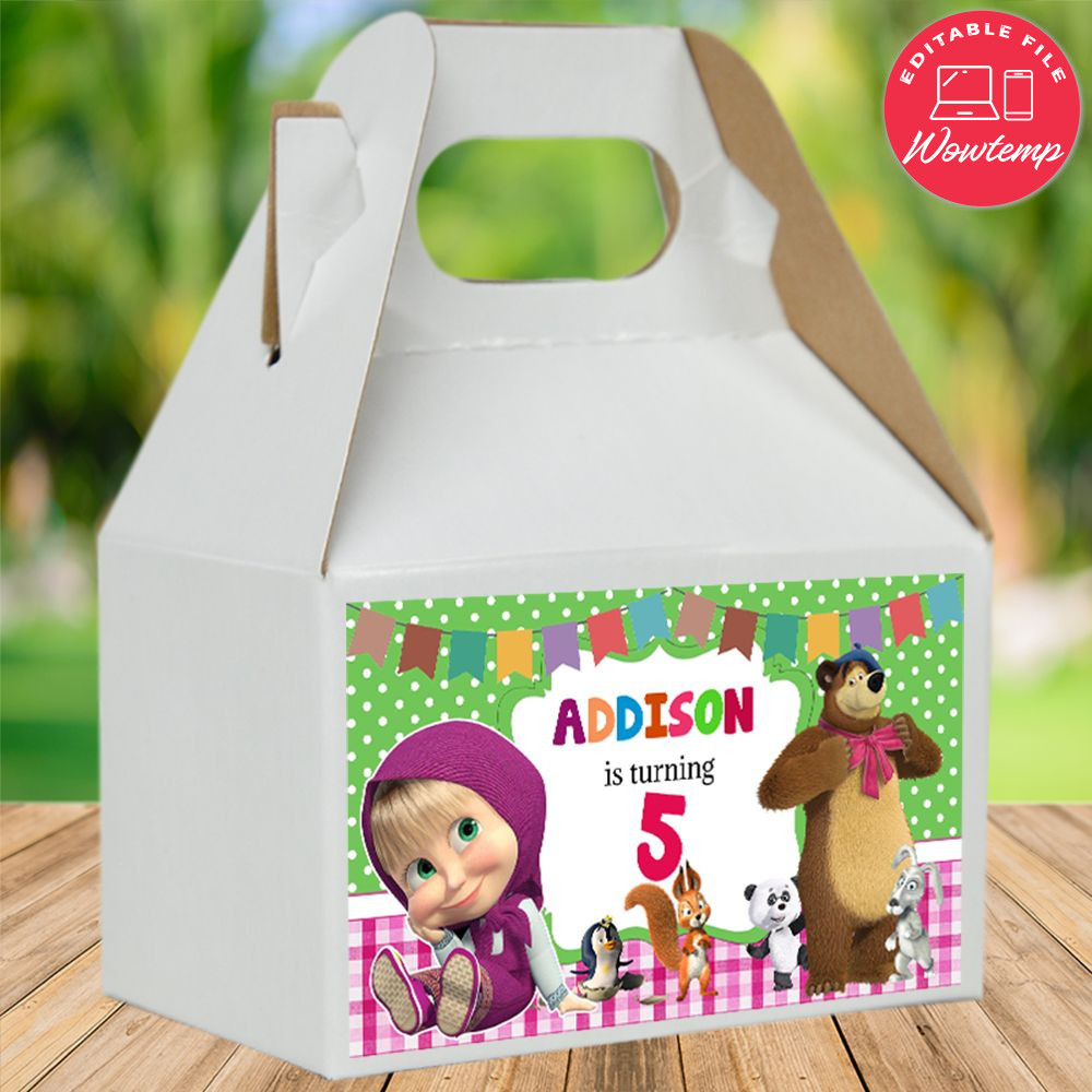 Masha and The Bear Gable Boxes Label Template to Print at Home | Wowtemp