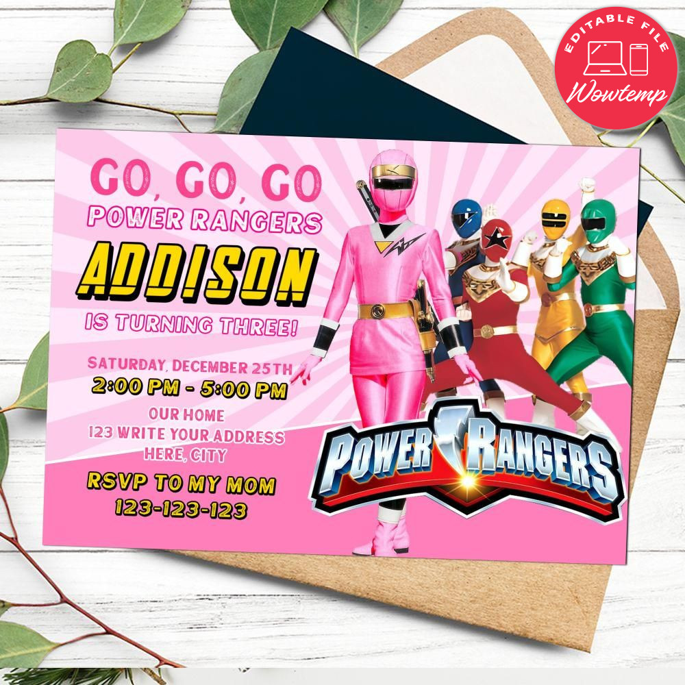 Power Ranger Girl Invitation Template to Print at Home DIY | Wowtemp