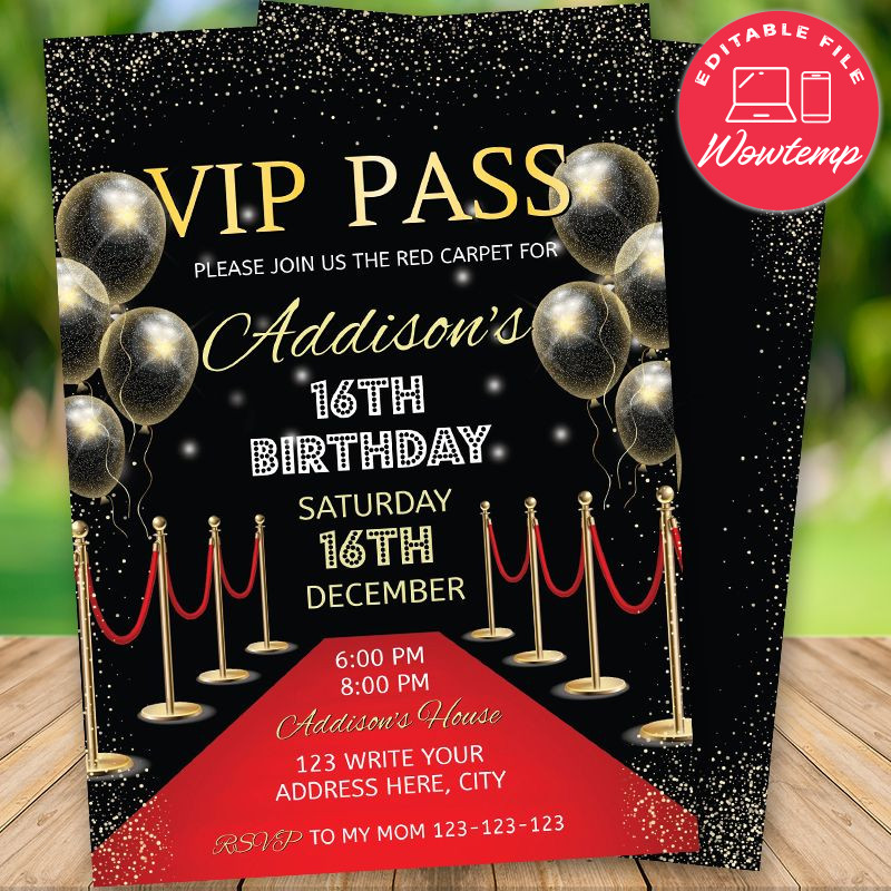 Printable Hollywood VIP Pass Birthday Invitation Instant Download | Wowtemp