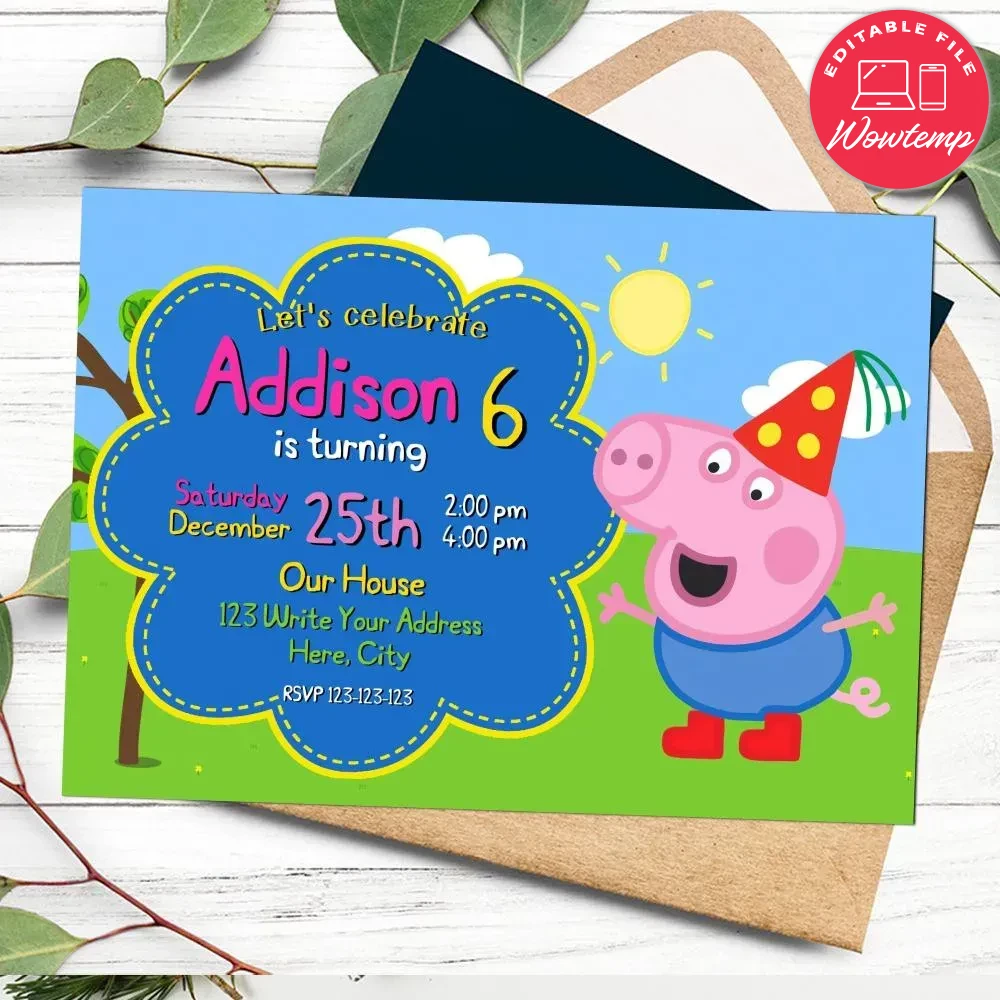 George pig Invitation Customizable Template DIY | Wowtemp