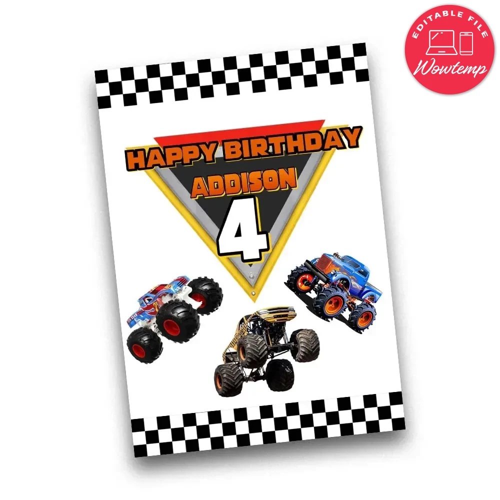 Monster truck postcard Template to Print at Home Instant Download | Wowtemp