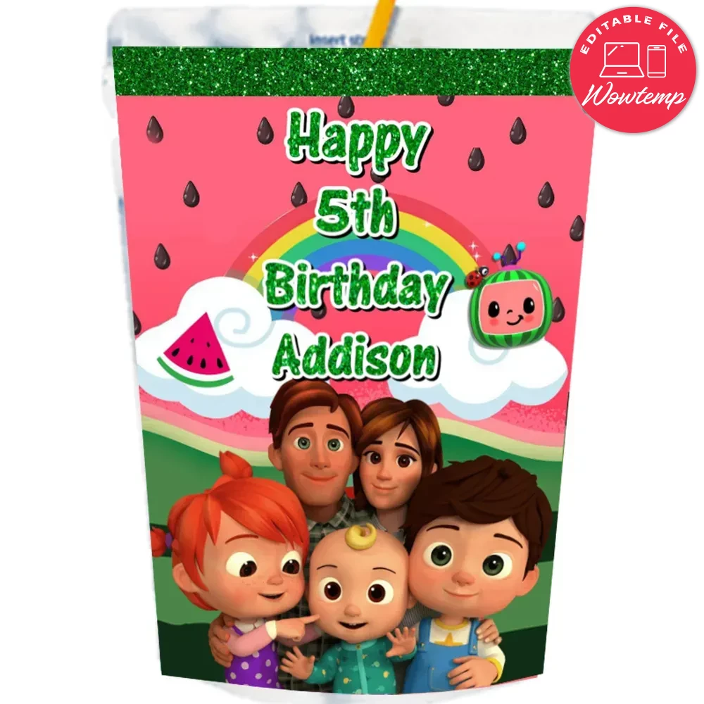 Coco melon Capri Sun Labels Digital File Printable | Wowtemp