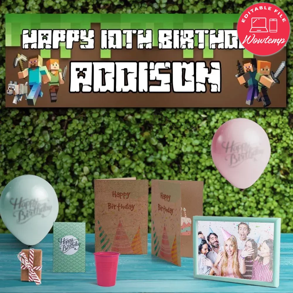 Minecraft Birthday Banner Printable Instant Download | Wowtemp