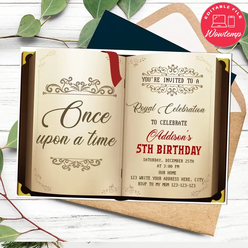 Book Themed Birthday Flyer Customizable Template DIY | Wowtemp