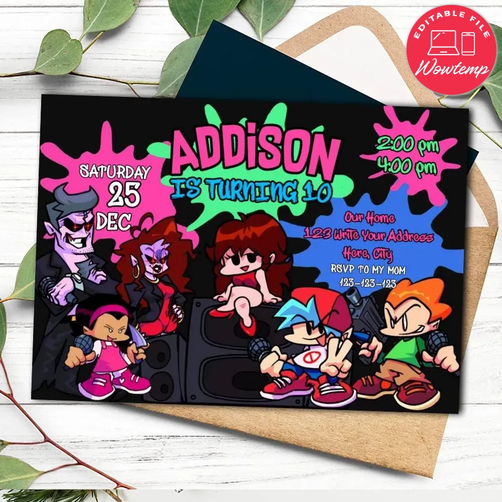 Friday night funkin Invitation Template to Print at Home | Wowtemp