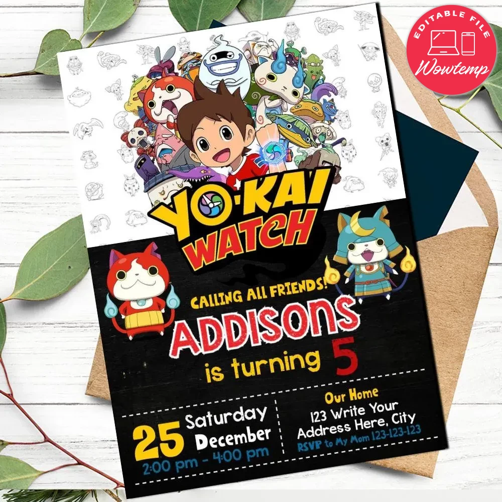 Editable Yo-Kai Watch Invitation Instant Download | Wowtemp