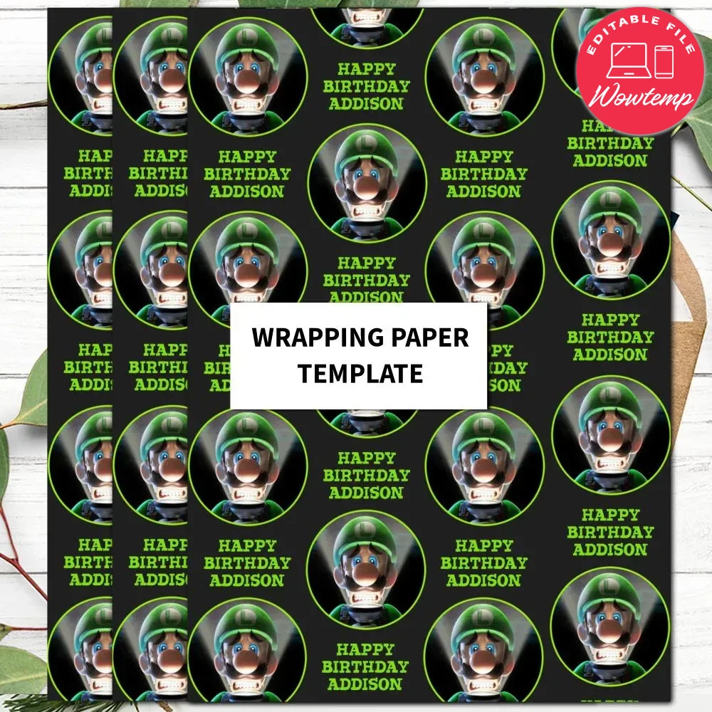 Luigi's Mansion Gift Wrap Birthday Template to Print at Home DIY | Wowtemp