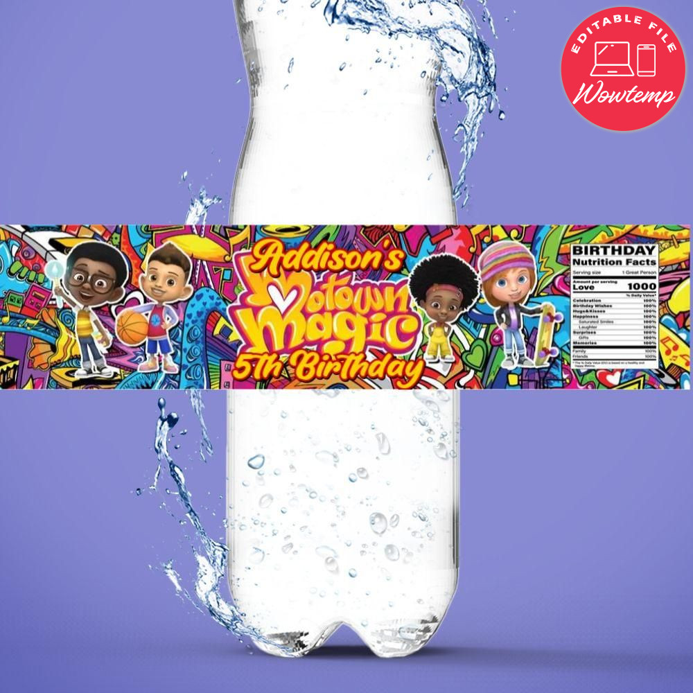 Magic Motown Birthday Water Bottle Label Template DIY | Wowtemp