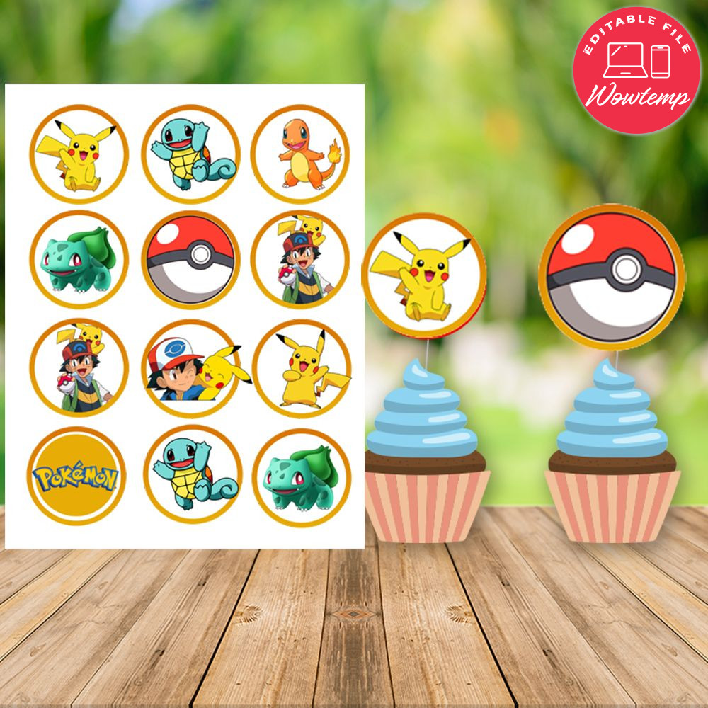 Pokemon Go Birthday Cupcake Topper Digital File Printable | Wowtemp