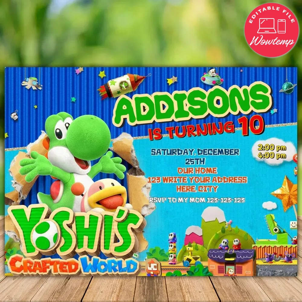 Printable Yoshi's Crafted World Birthday Invitation DIY | Wowtemp