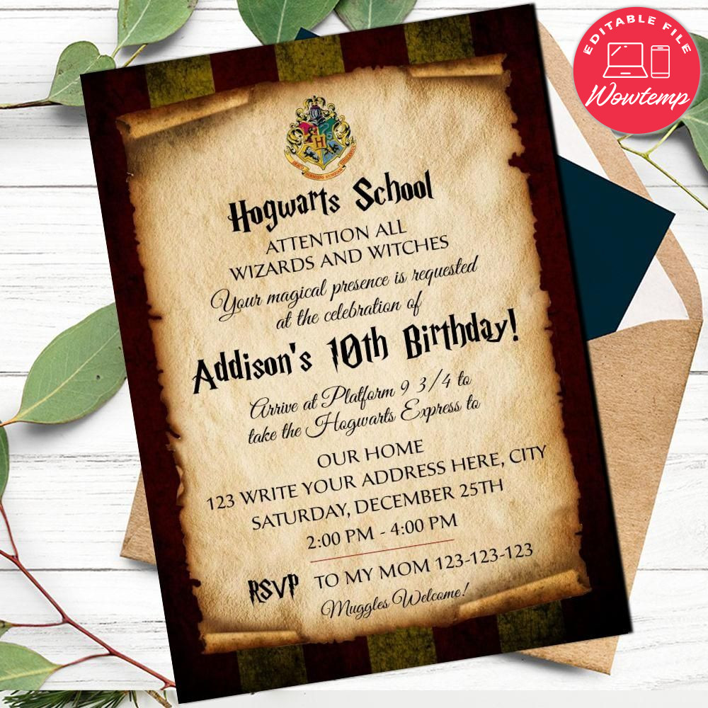 Hogwarts Invitation Customizable Template Instant Download | Wowtemp