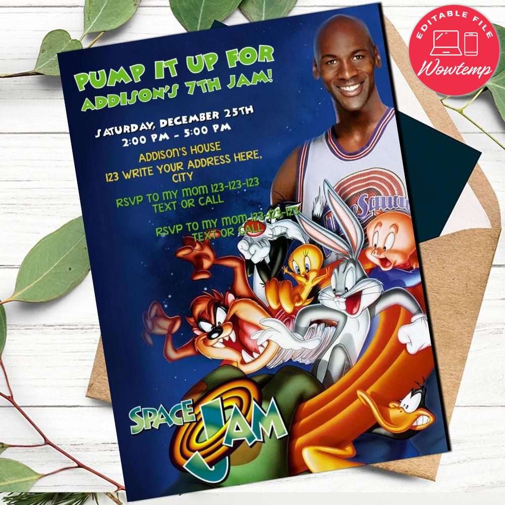 Space Jam Digital Invitation Customizable Template DIY | Wowtemp