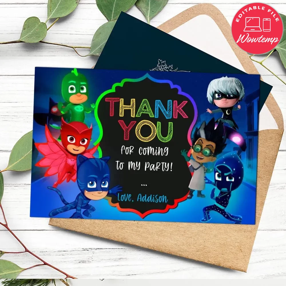 Pj Mask Thank you card Template to Print at Home | Wowtemp
