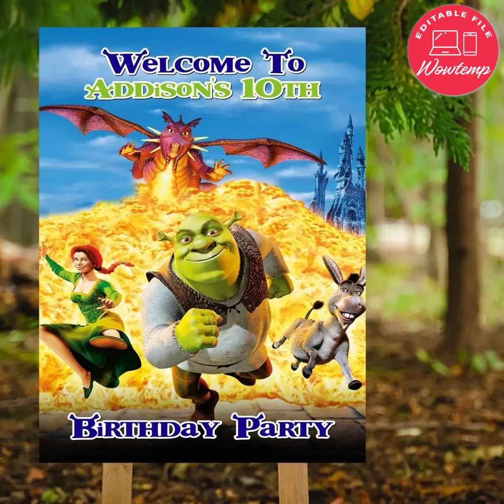 Shrek Birthday Welcome Sign Digital File Printable DIY | Wowtemp