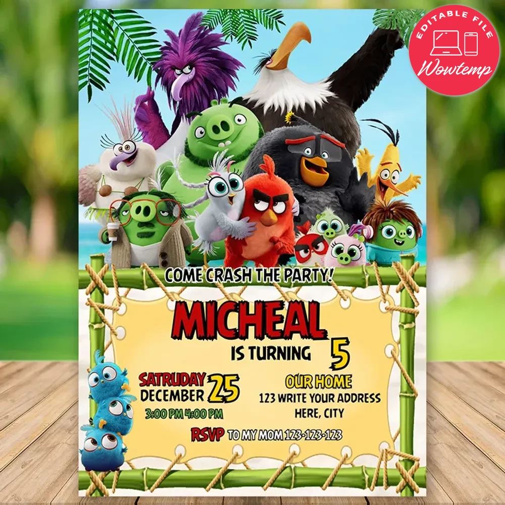 Editable Angry Birds Movie Birthday Invitation Instant Download | Wowtemp