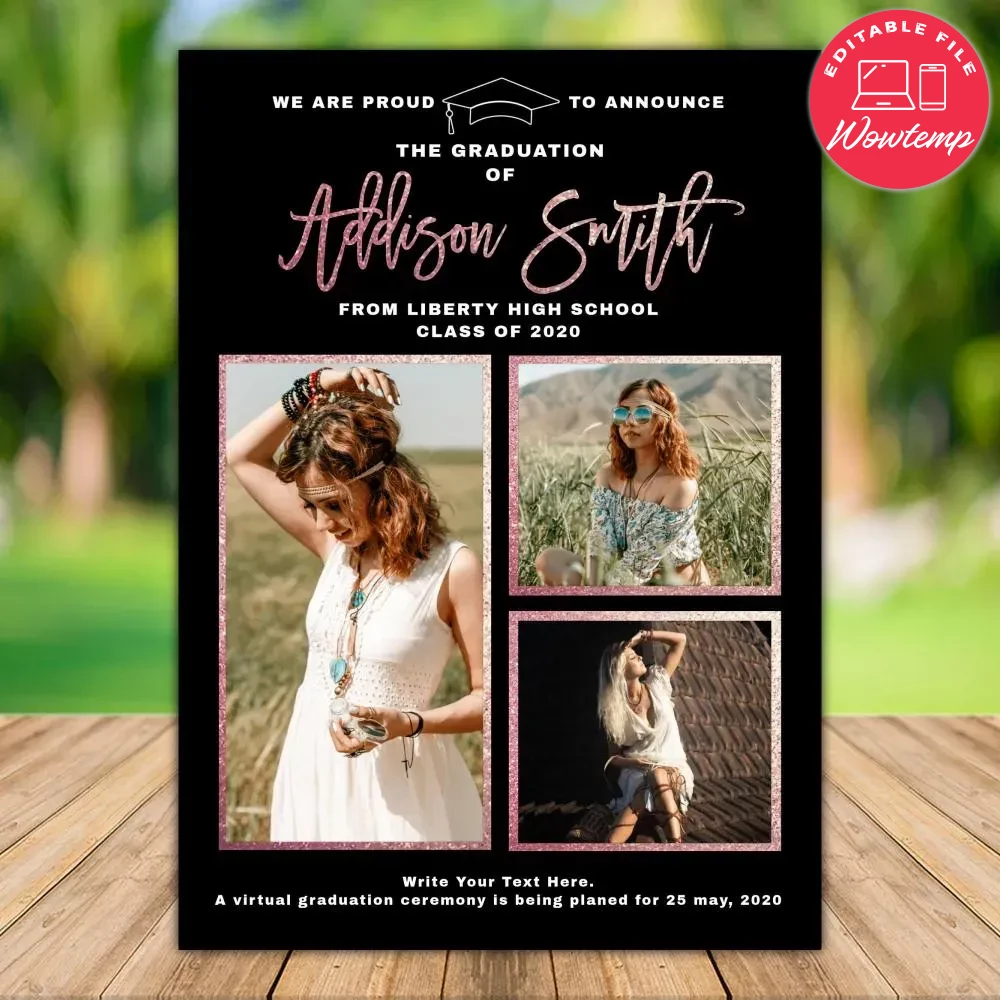 Printable High School Photo Graduation Announcement Invitation | Wowtemp