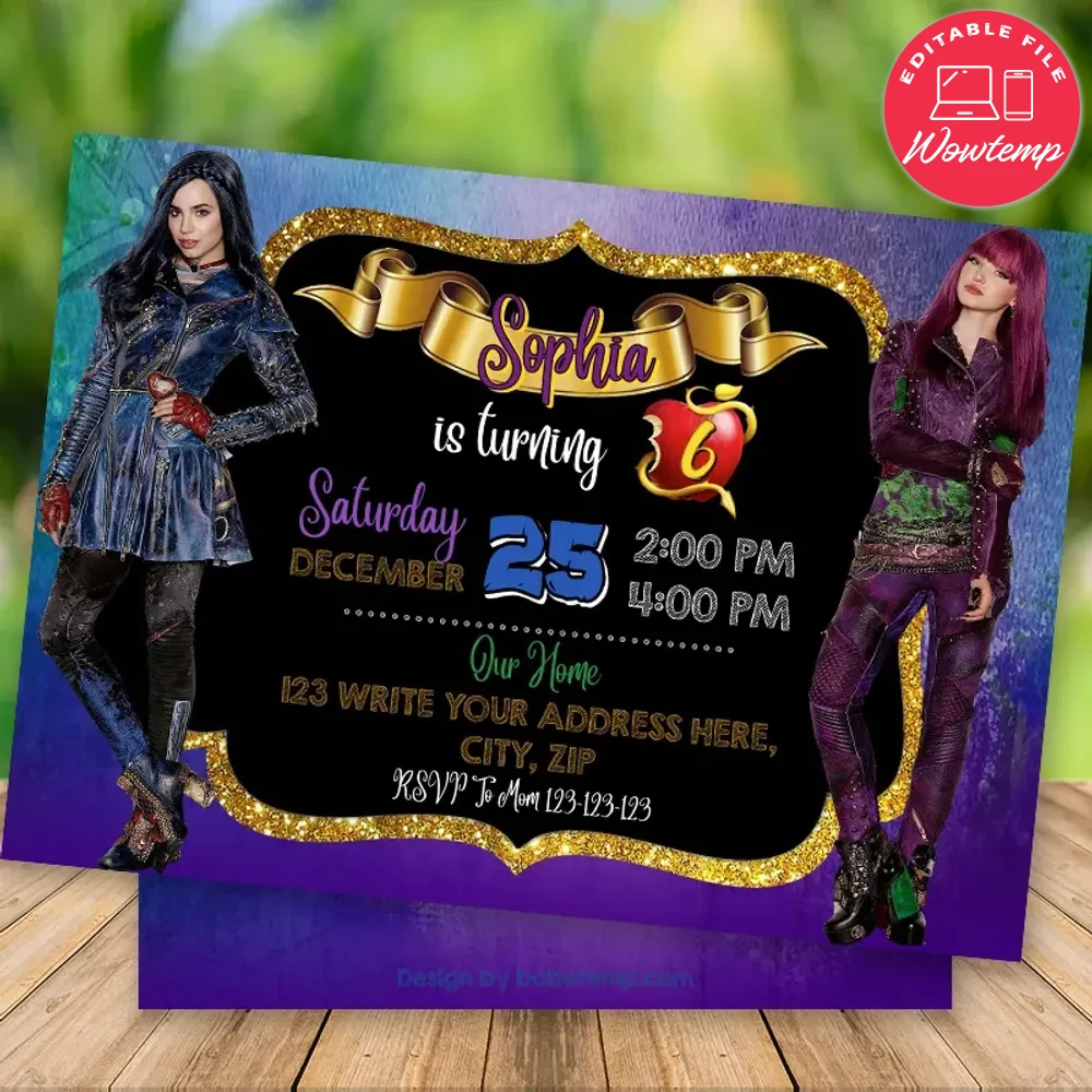 Editable Girl Descendants Birthday Party Invitation DIY | Wowtemp