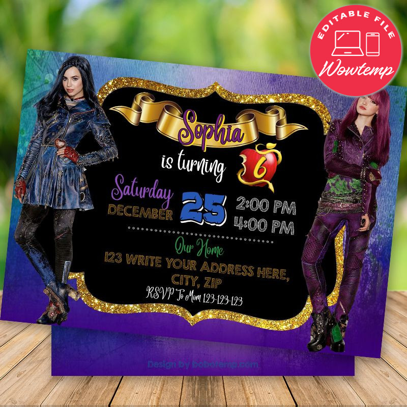 Editable Girl Descendants Birthday Party Invitation DIY | Wowtemp