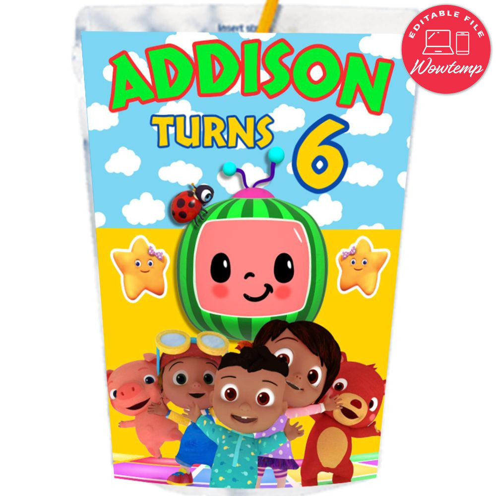 African American Cocomelon Capri Sun Birthday Labels Digital File | Wowtemp