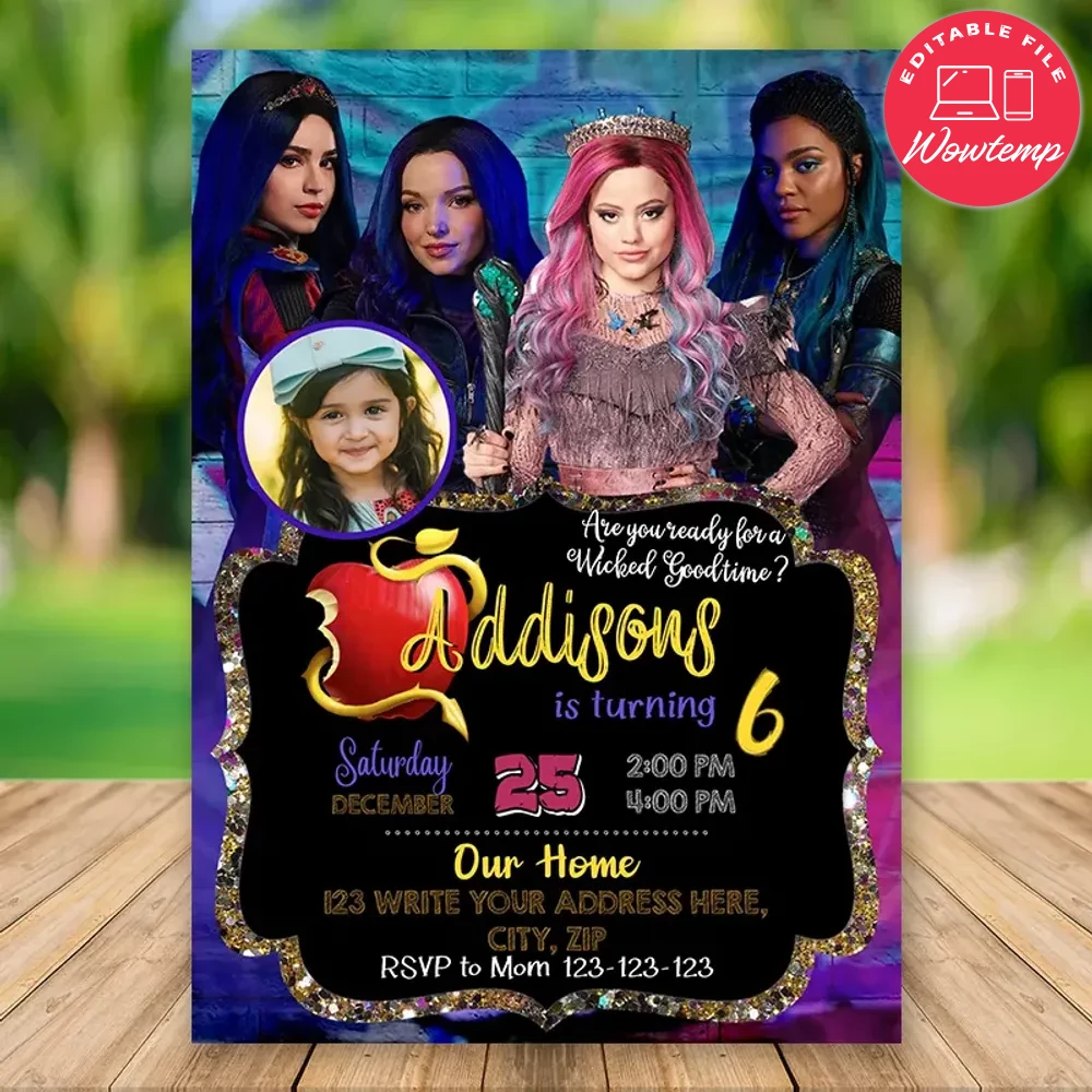 Printable Descendants 3 Party Invites With Photo Free Thank You | Wowtemp