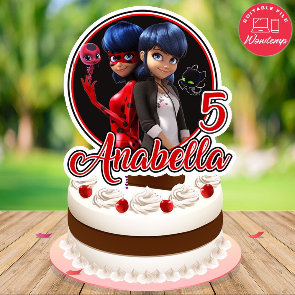 Miraculous Lady Bug Birthday Cake Topper Template Printable DIY | Wowtemp