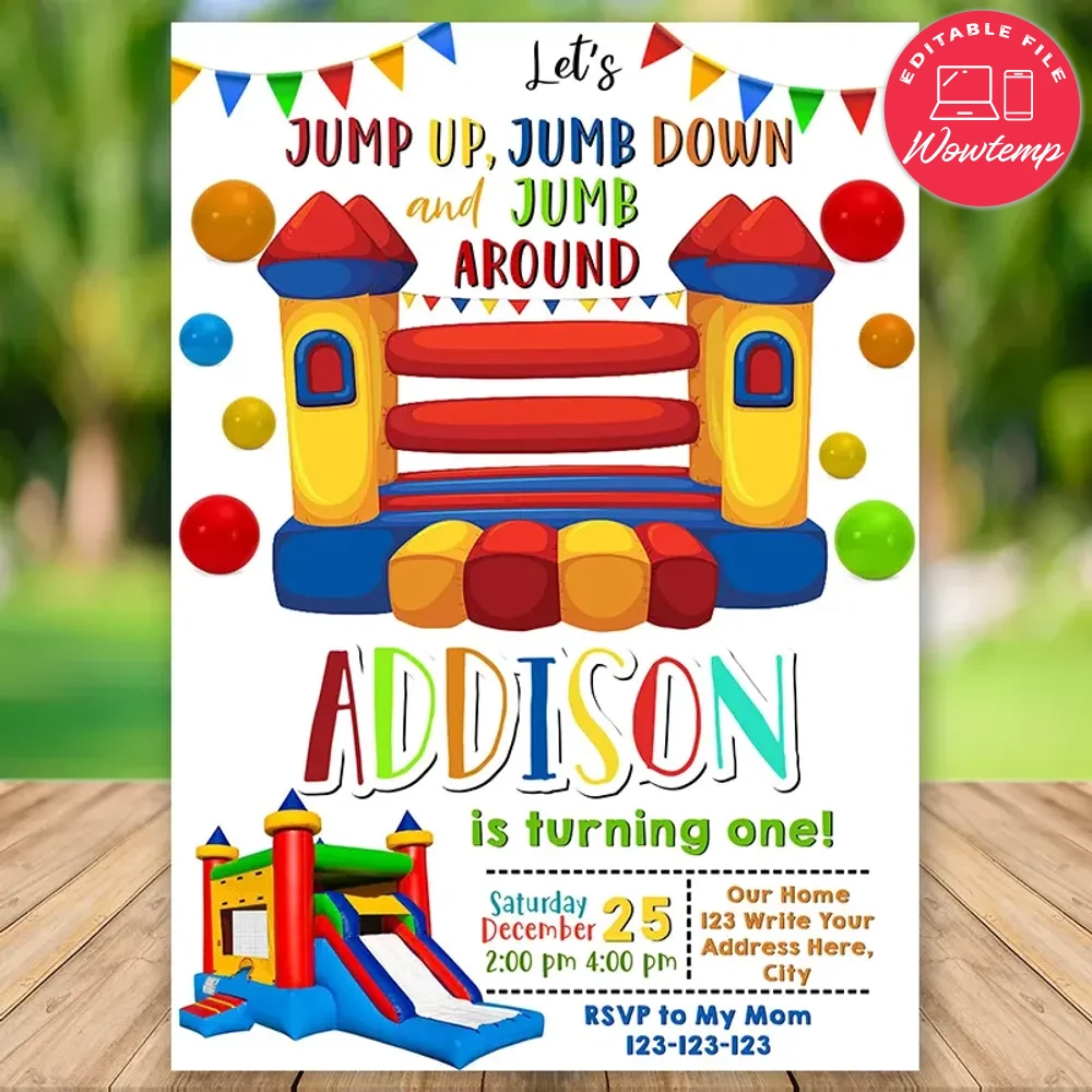 Editable Bounce House Birthday Flyer Instant Download | Wowtemp