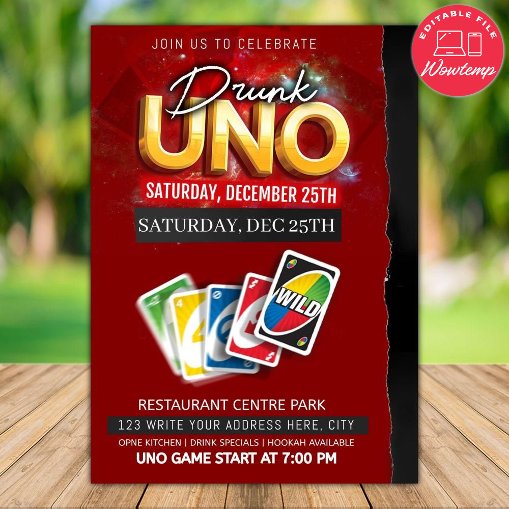 Printable Drunk Uno Game Invitation Instant Download | Wowtemp