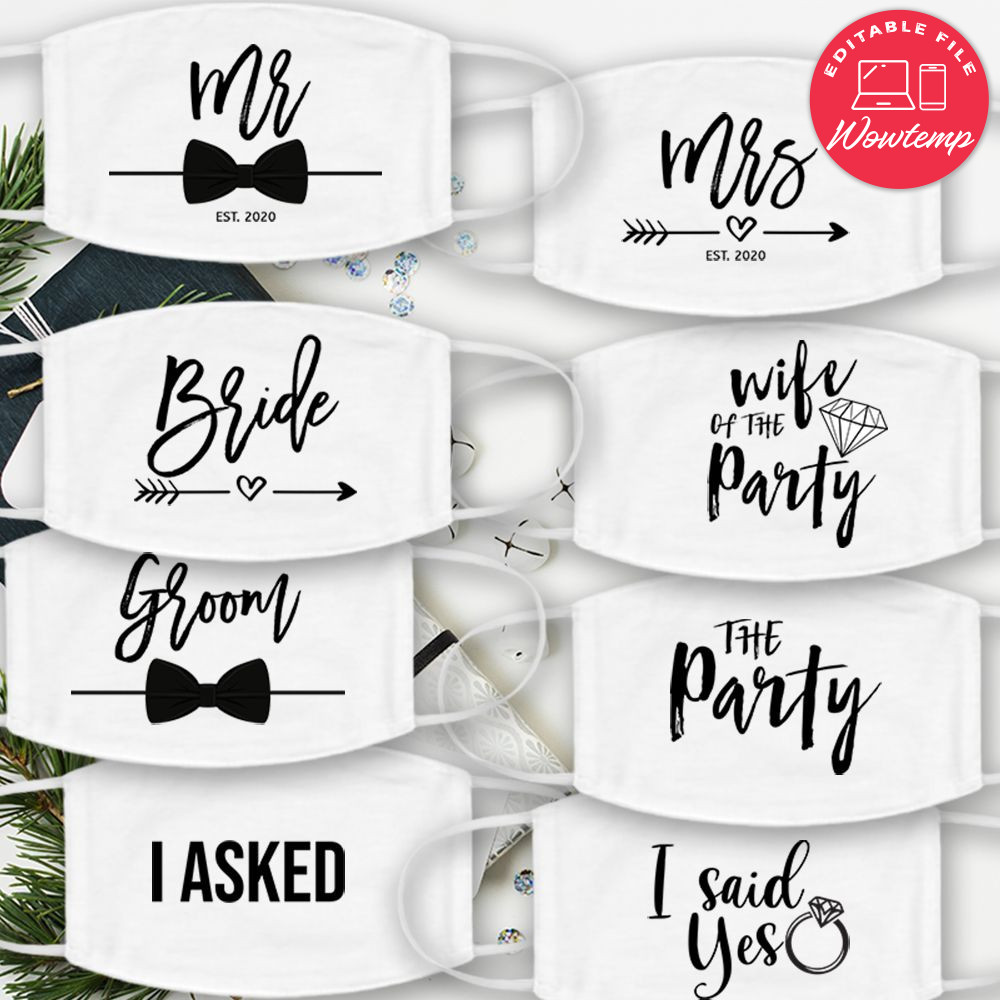 Bride and Groom Wedding Face Mask Design Template Customizable | Wowtemp