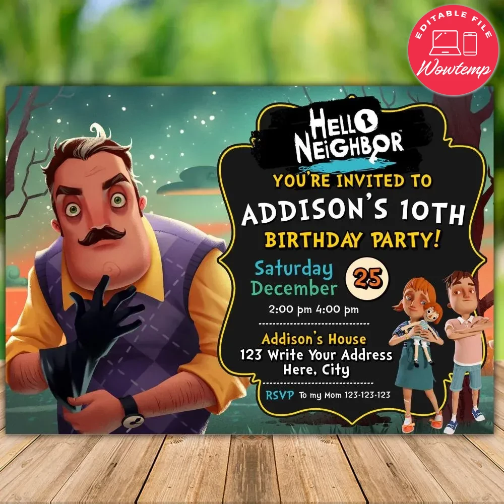 Editable Hello Neighbor Birthday Invitation Instant Download | Wowtemp