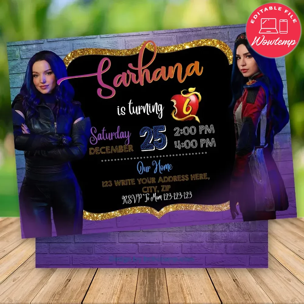 Editable Girl Descendants 3 Birthday Party Invitation Instant DIY | Wowtemp